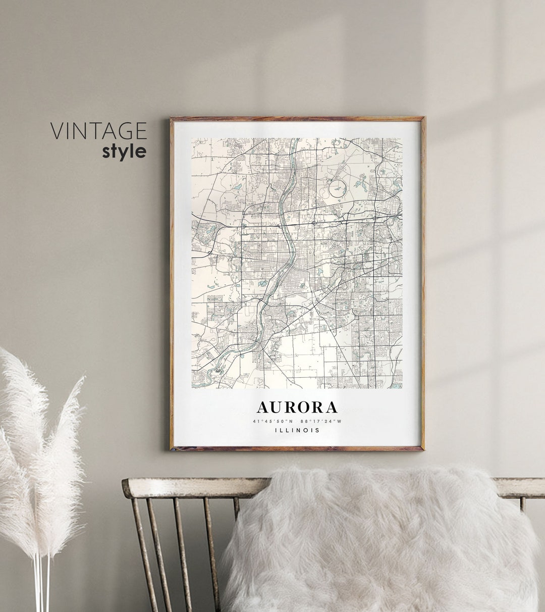 Aurora Illinois IL Map, Aurora City Map, Aurora Print, Aurora Poster ...