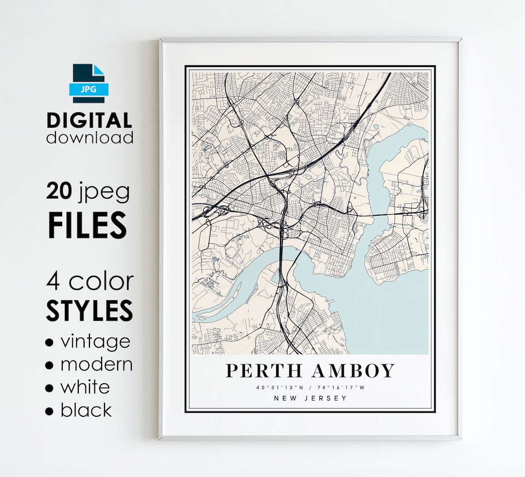 PERTH AMBOY NJ Map Printable Digital Art Perth Amboy New Jersey City ...