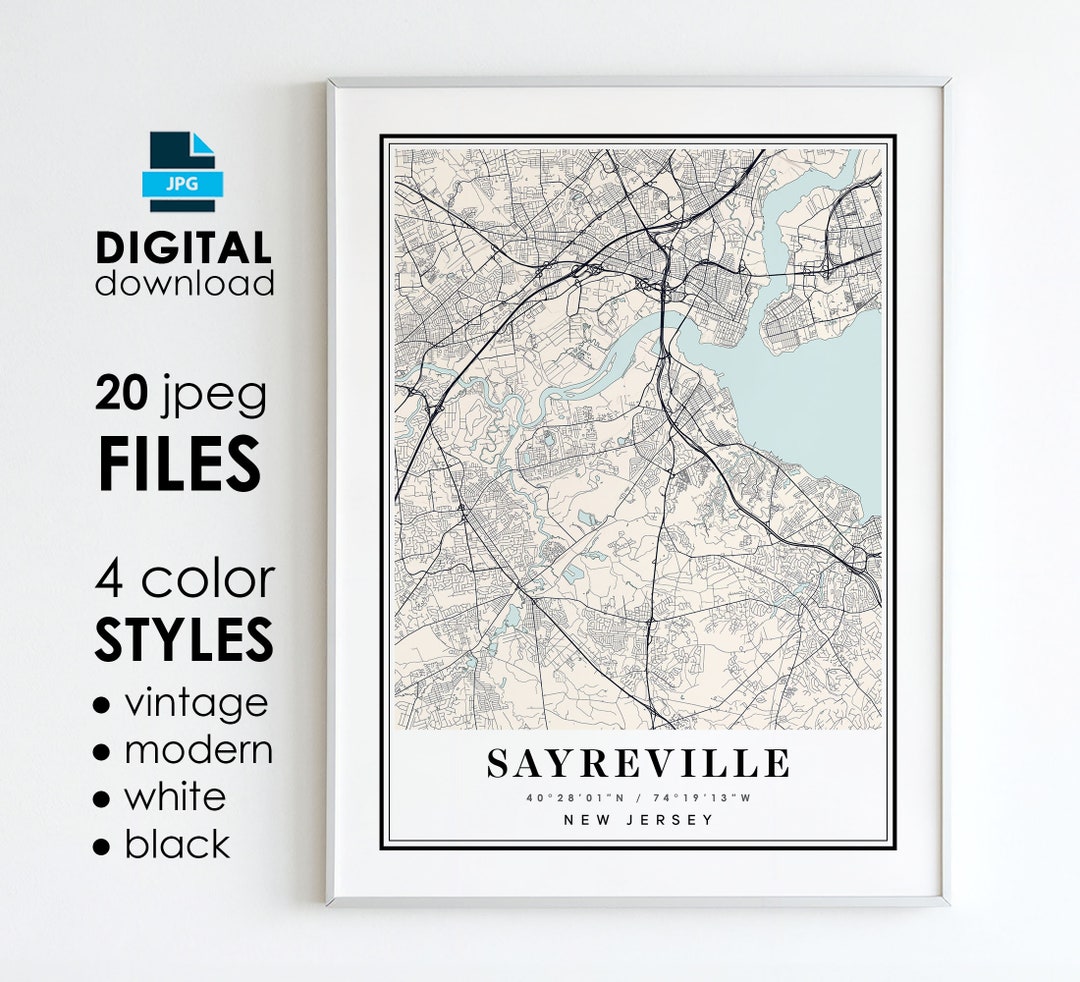 SAYREVILLE NJ Map - Printable Digital Art - Sayreville New Jersey City ...