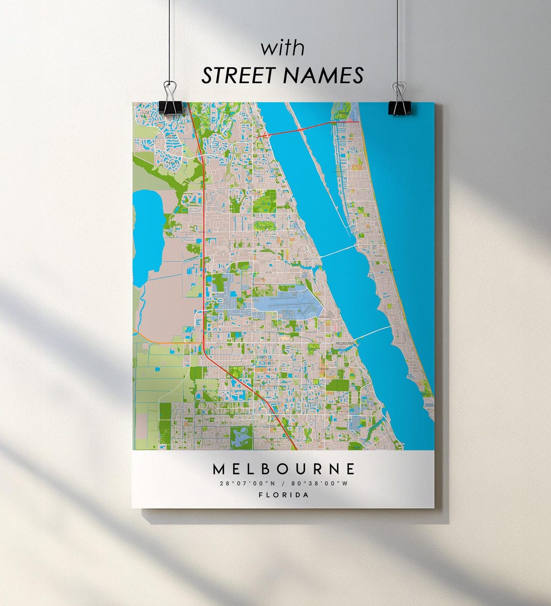 Melbourne Florida Map Art Print: Minimalist City Street Map (digital ...