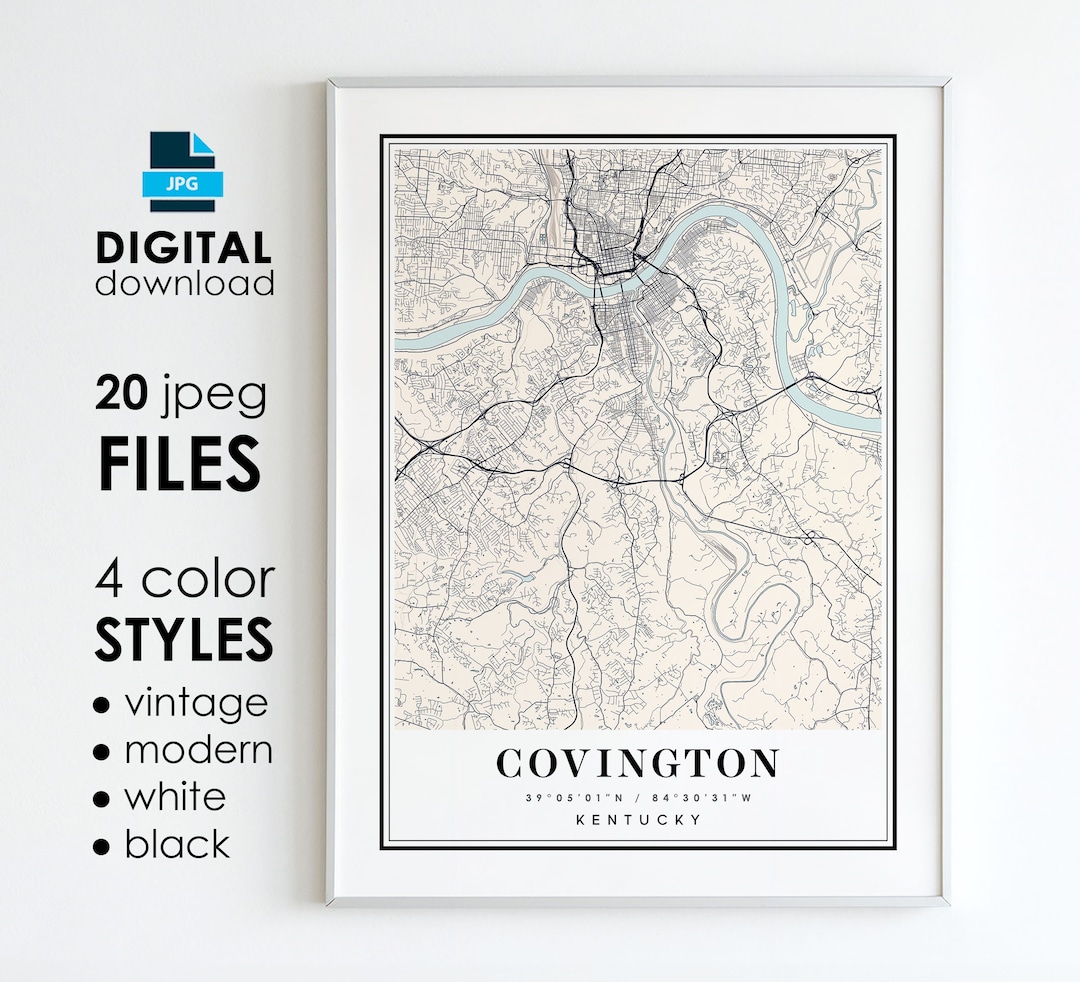 Covington Kentucky Map Art Print: Modern, Vintage Styles (digital ...