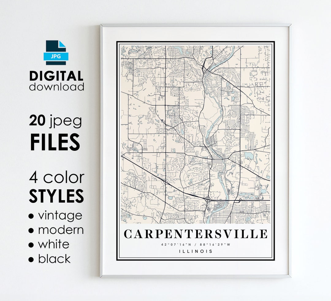 CARPENTERSVILLE IL Map Printable Digital Art Carpentersville Illinois ...