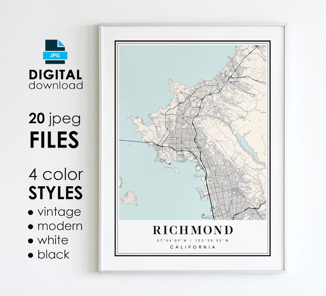 RICHMOND CA Map Printable Digital Art Richmond California City Poster ...