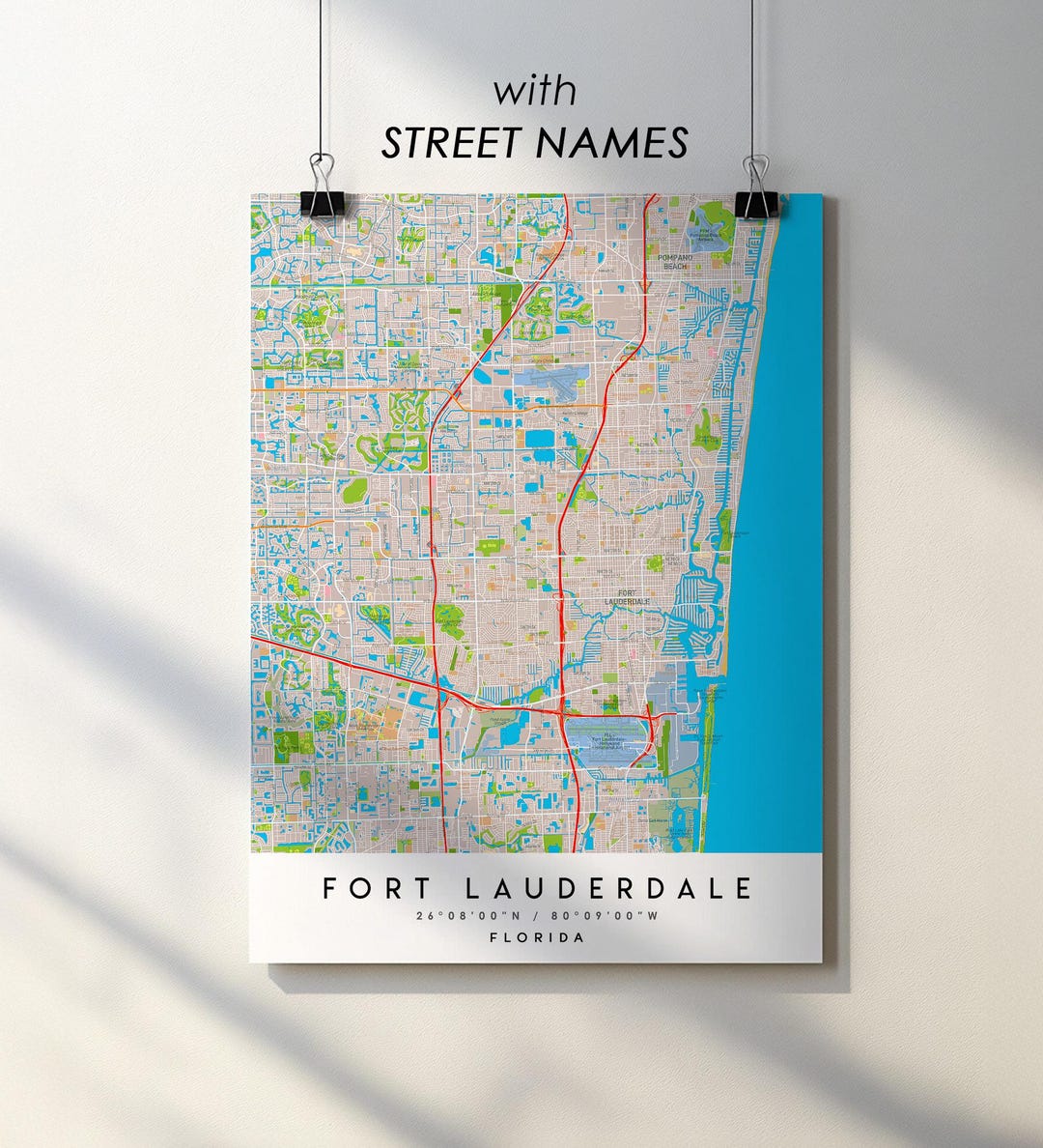 Fort Lauderdale City Map Print: Detailed Street Map (digital Download ...