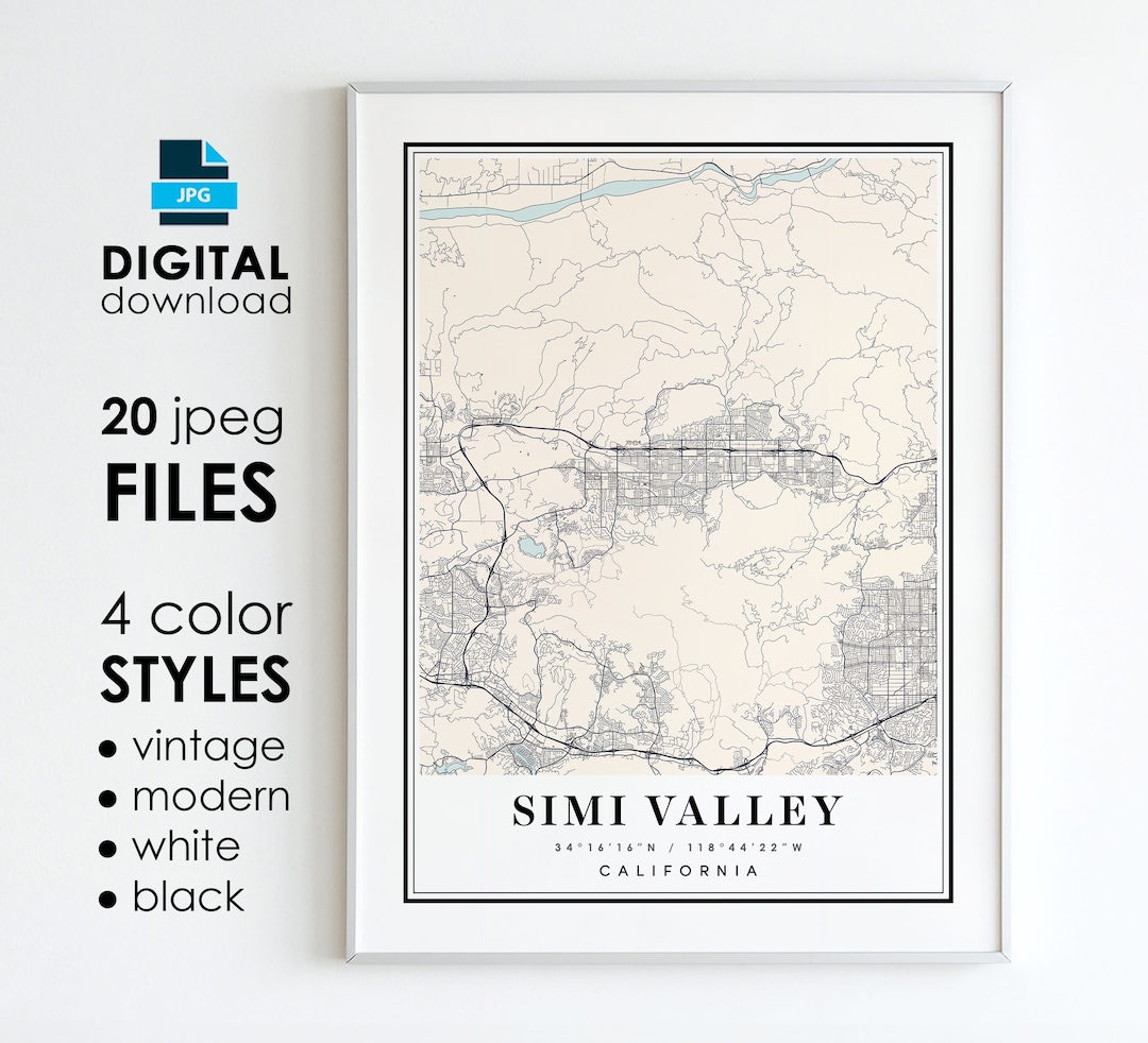 SIMI VALLEY CA Map Printable Digital Art Simi Valley California City ...