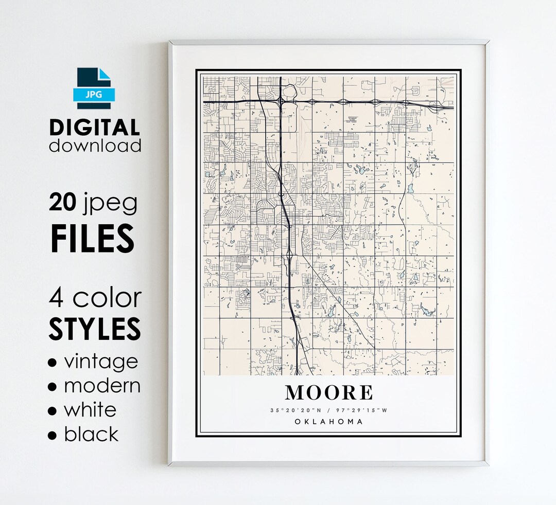 MOORE OK Map Printable Digital Art Moore Oklahoma City Poster Map ...