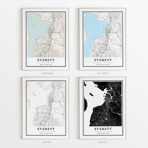 EVERETT WA Map Printable Digital Art Everett Washington City Poster Map ...
