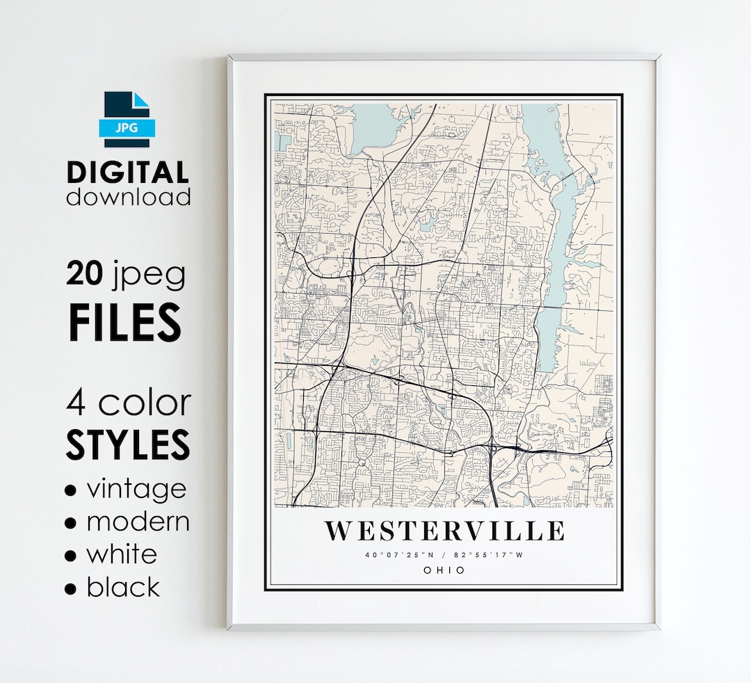 Westerville Ohio Map Art Print: City Poster (digital Download) - Etsy