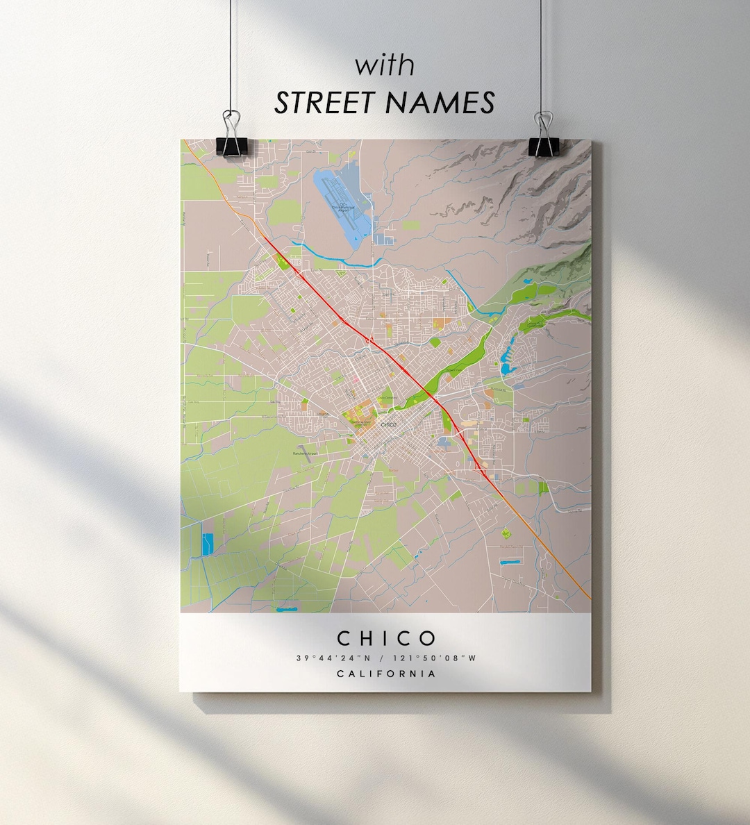 Chico California City Map Print Poster With Street Names (digital ...