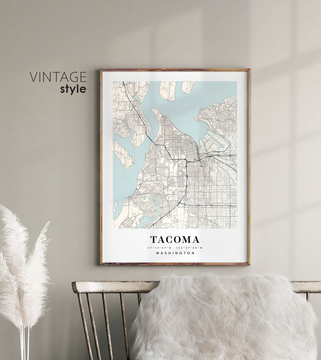 Tacoma Washington WA Map, Tacoma City Map, Tacoma Print, Tacoma Poster ...