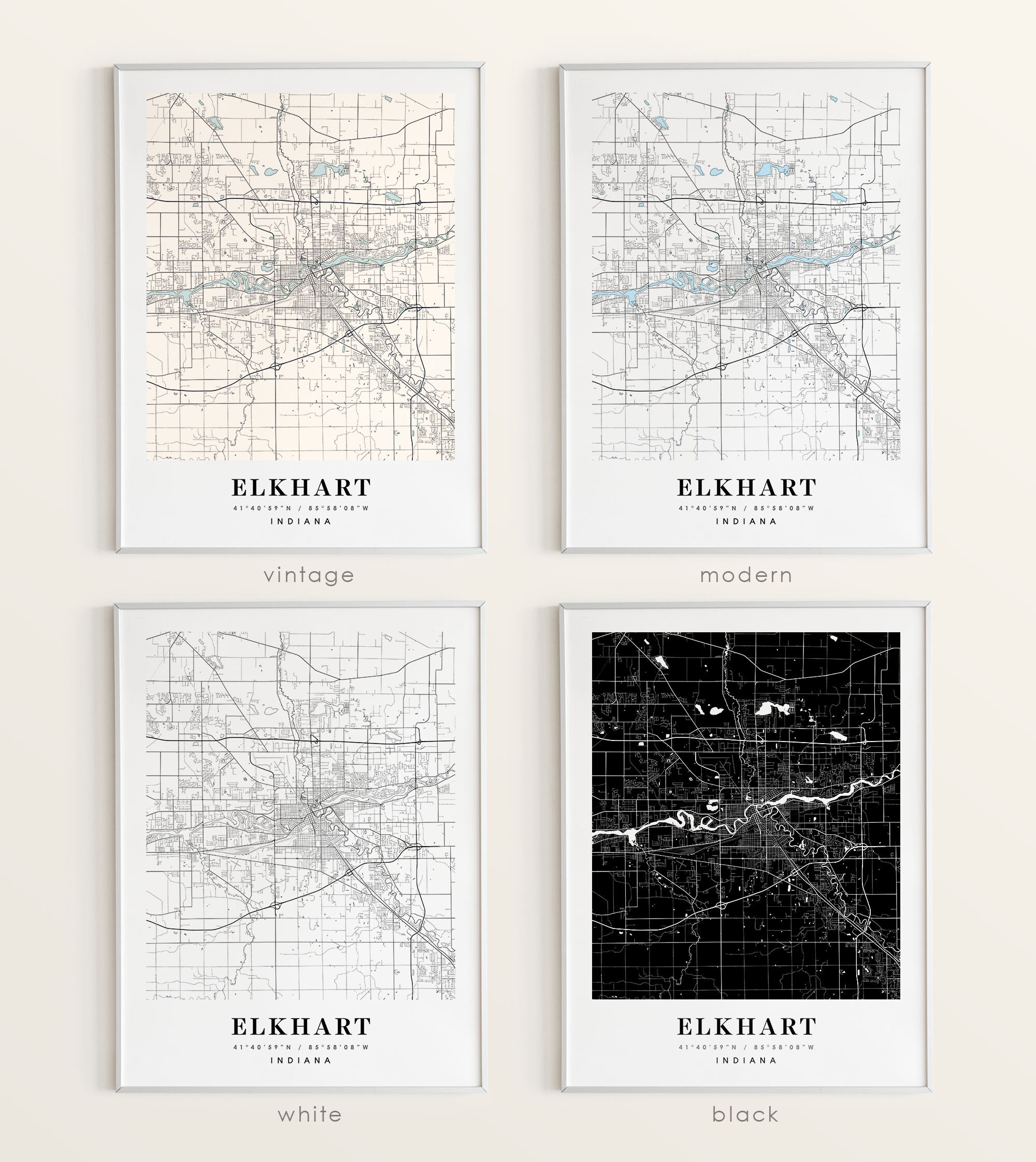 Elkhart Indiana IN Map Elkhart City Map Elkhart Print - Etsy