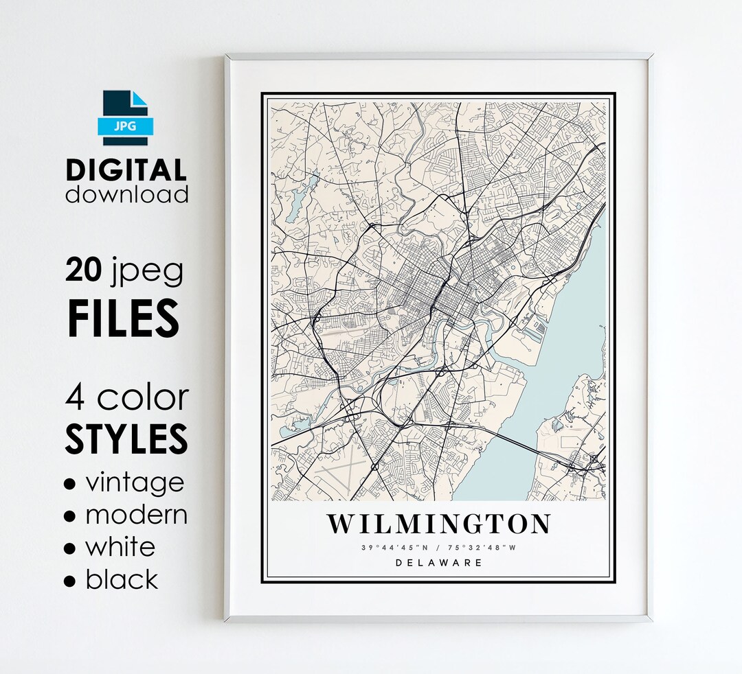 WILMINGTON DL Map Printable Digital Art Wilmington Delaware City Poster ...