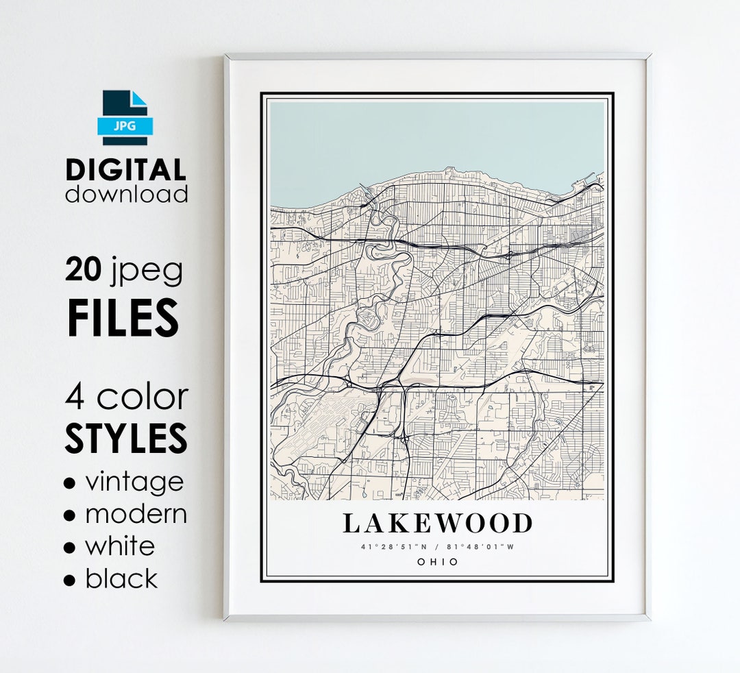 Lakewood Ohio Map Art Print: City Poster (digital Download) - Etsy