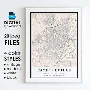 FAYETTEVILLE NC Map - Printable Digital Art - Fayetteville North ...
