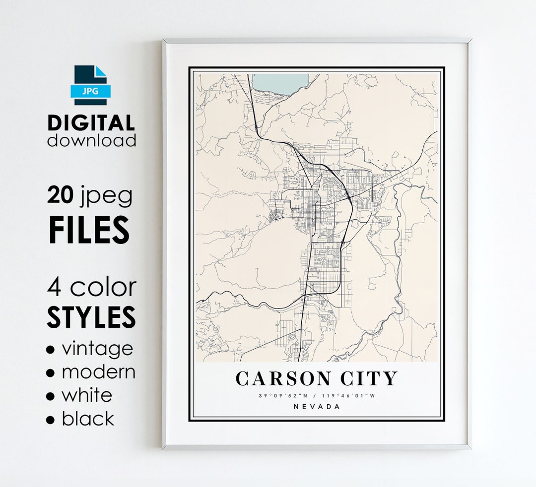 Carson City Nevada Map Art Print: Modern, Vintage Styles (digital ...