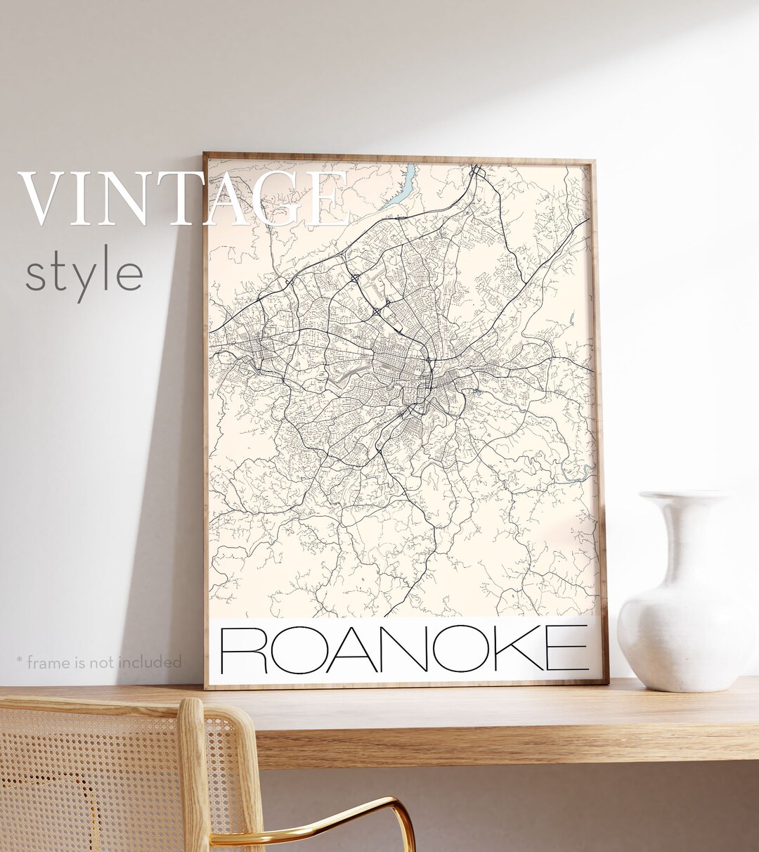 ROANOKE Map Wall Art Customized Poster in a Modern Design, Personalized ...