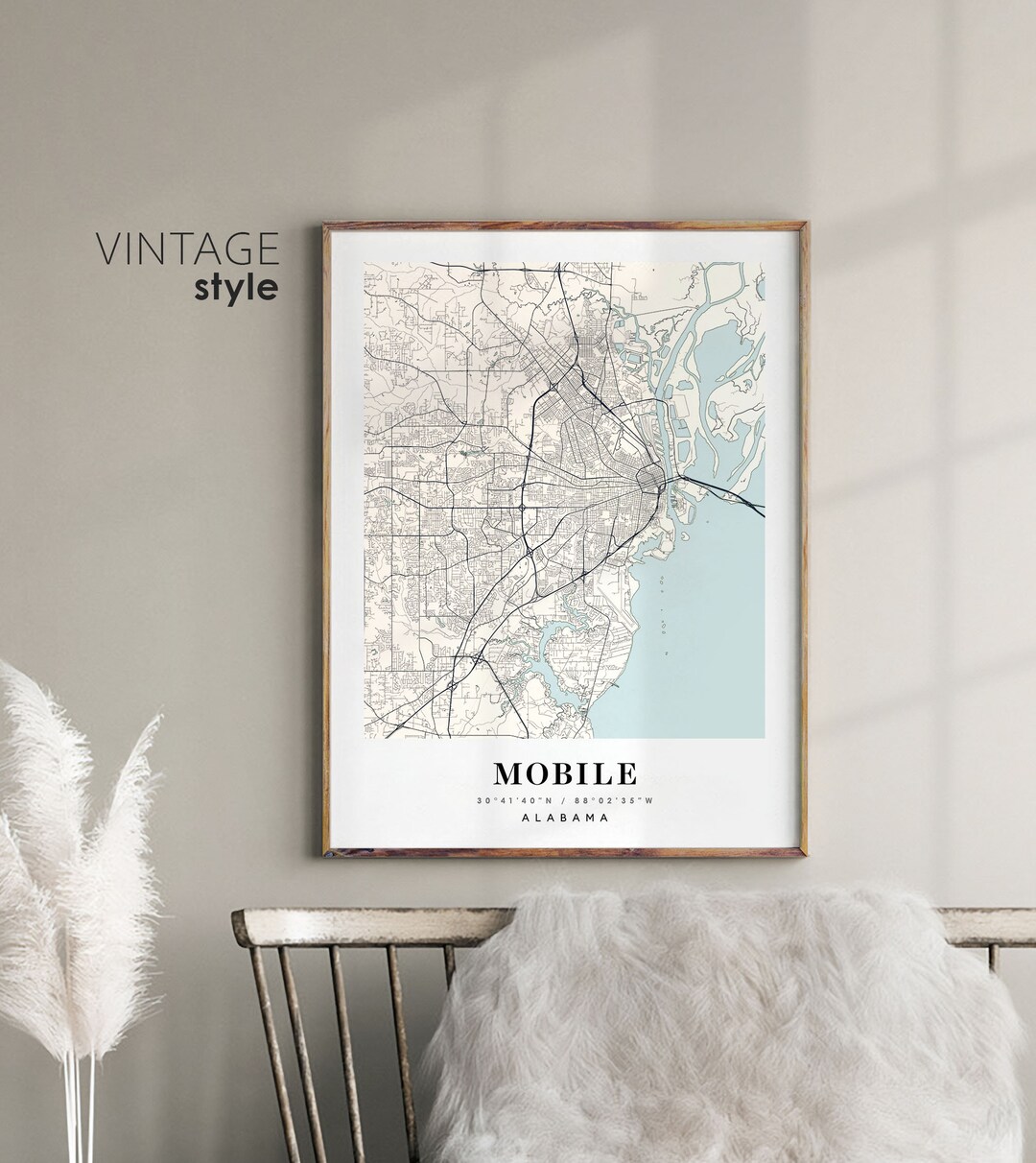 Mobile Alabama AL map, Mobile city map, Mobile print, Mobile poster map ...