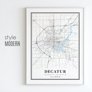 DECATUR IL Map Printable Digital Art Decatur Illinois City Poster Map ...