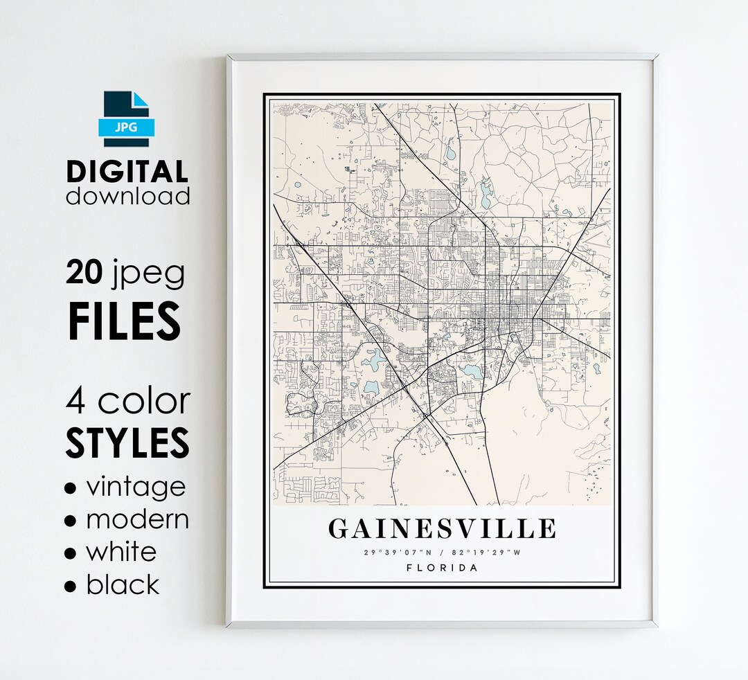 GAINESVILLE FL Map Printable Digital Art Gainesville Florida City ...