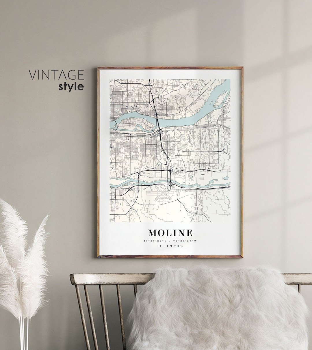 Moline Illinois IL Map, Moline City Map, Moline Print, Moline Poster ...