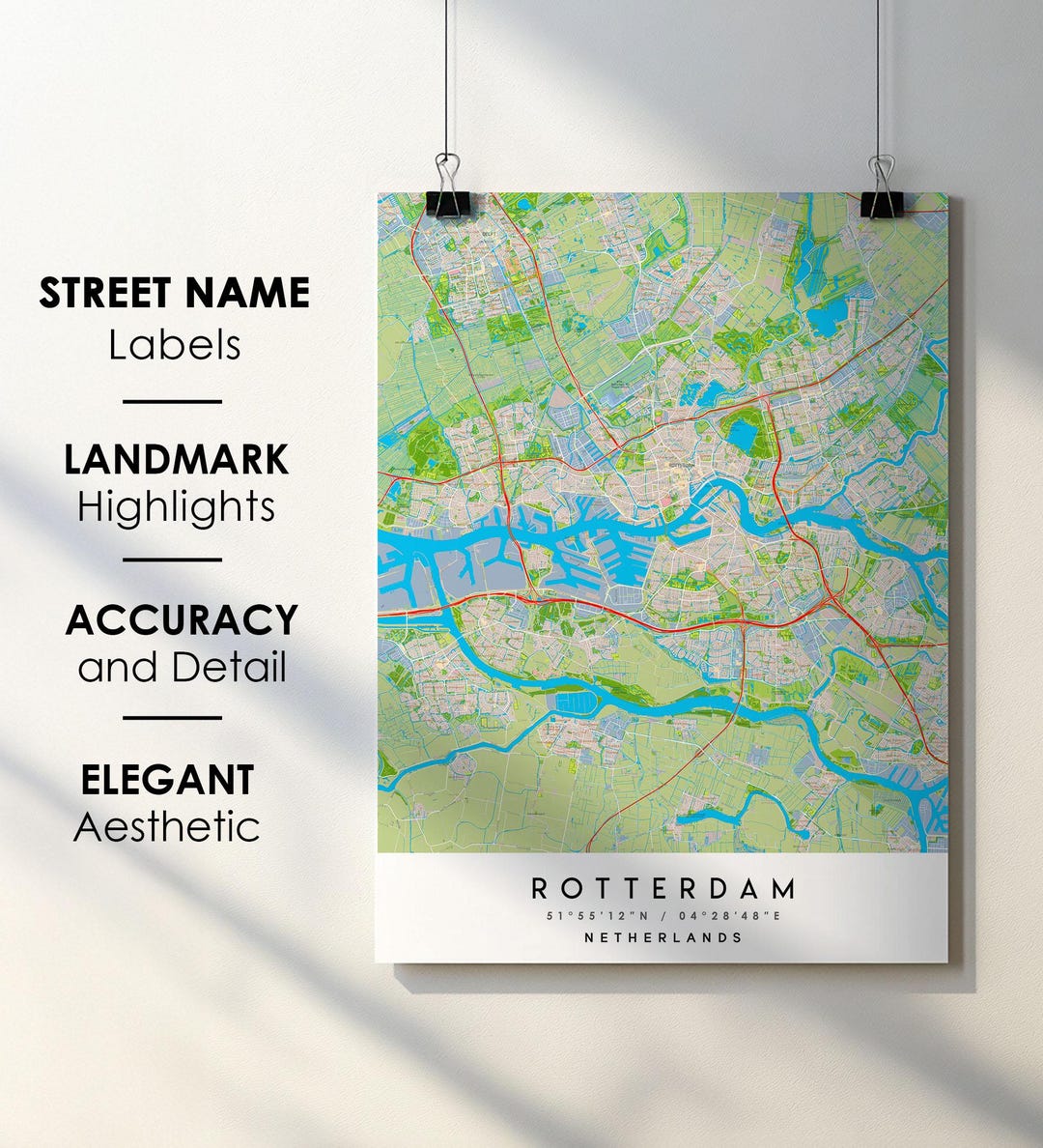 Rotterdam Netherlands City Map Print Poster Art With Street Name - Map ...