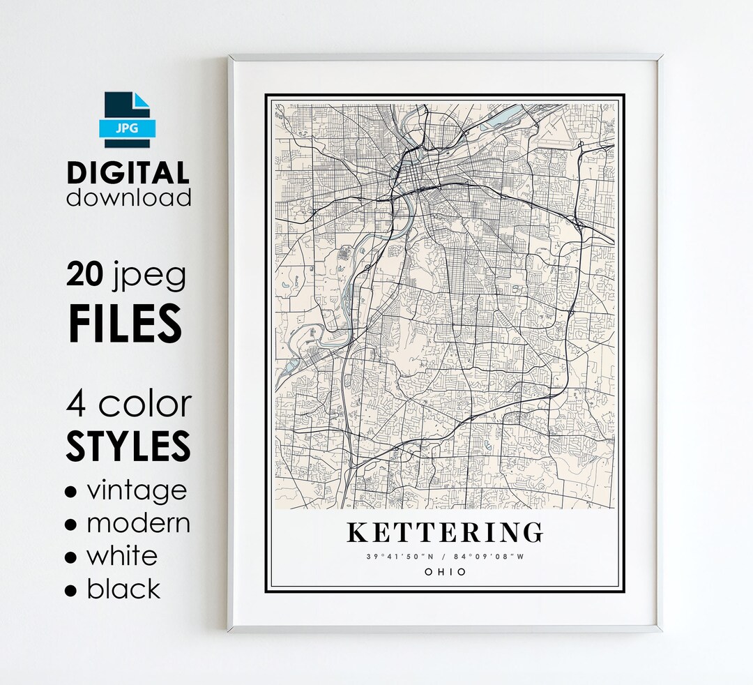 KETTERING OH Map - Printable Digital Art - Kettering Ohio City Poster ...