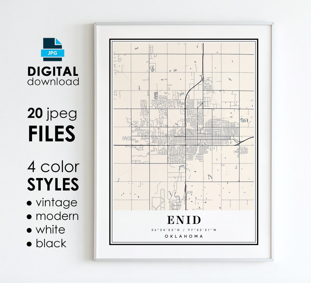 Mapa ENID OK Arte digital imprimible Mapa de carteles de la ciudad de ...