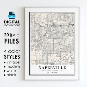 NAPERVILLE IL Map - Printable Digital Art - Naperville Illinois City ...