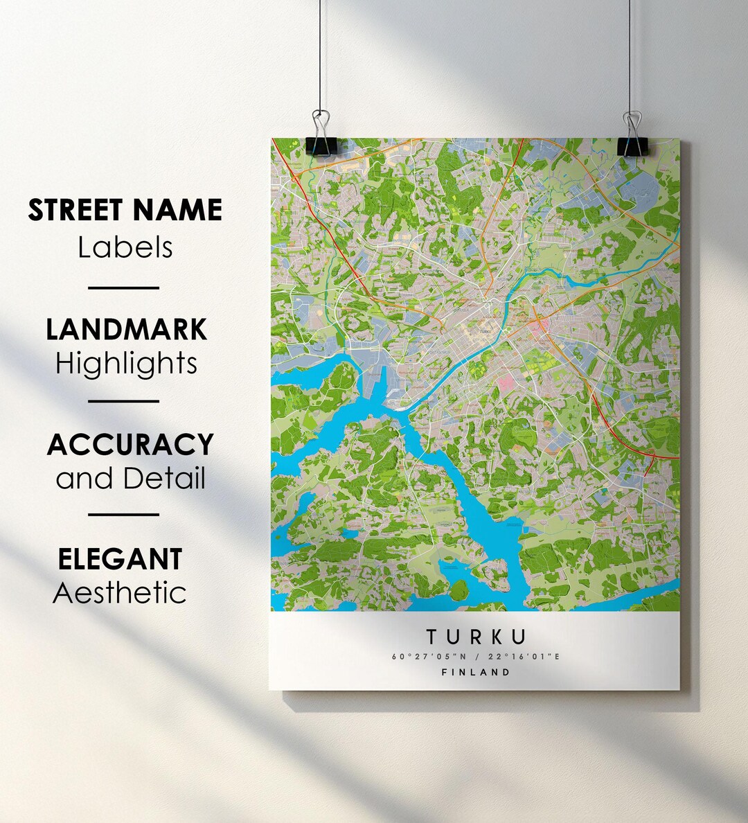 Turku Finland City Map Art Print – Detailed Cartography (digital ...