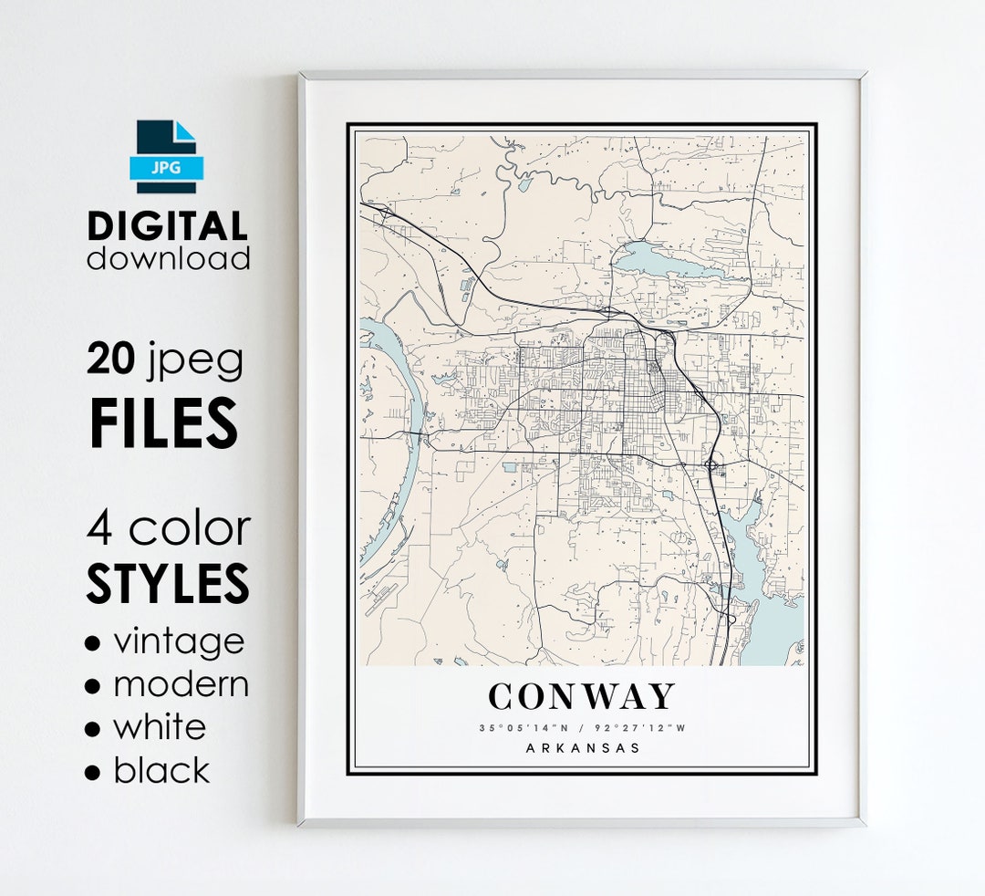 CONWAY AR Map Printable Digital Art Conway Arkansas City Poster Map ...