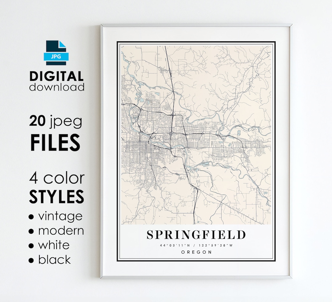 SPRINGFIELD OR Map - Printable Digital Art - Springfield Oregon City ...