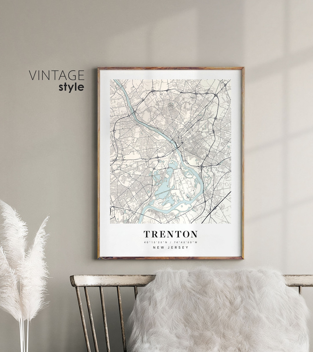 Trenton New Jersey NJ map, Trenton city map, Trenton print, Trenton ...