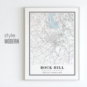 ROCK HILL SC Map Printable Digital Art Rock Hill South Carolina City ...