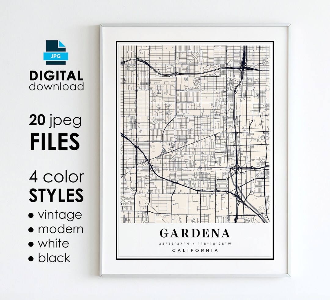 GARDENA CA Map Printable Digital Art Gardena California City Poster Map ...