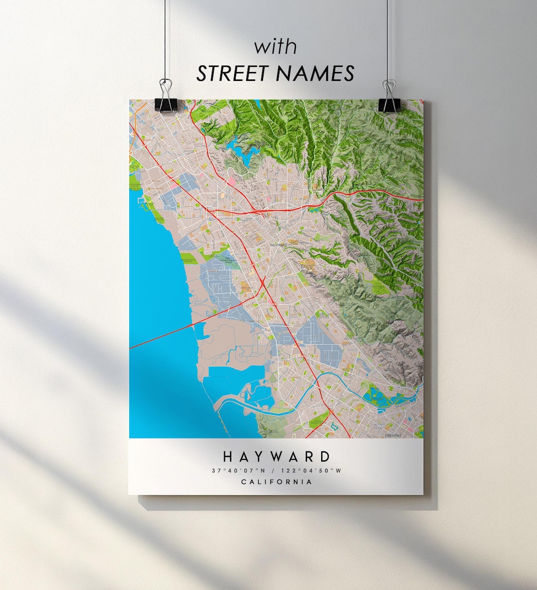 Hayward California City Map Print With Street Names (digital Download ...