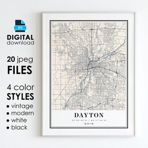 DAYTON OH Map - Printable Digital Art - Dayton Ohio City Poster Map ...
