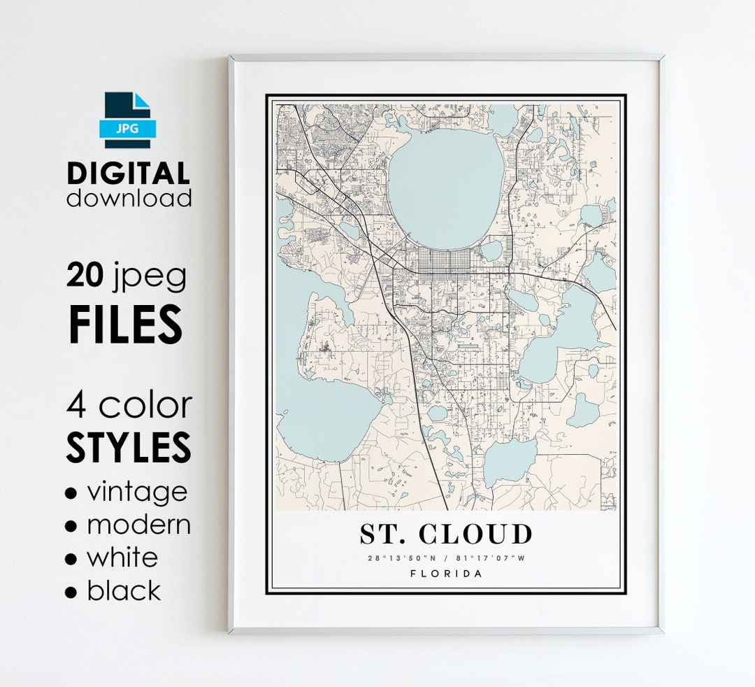 ST CLOUD FL Map Printable Digital Art St Cloud Florida City Poster Map ...