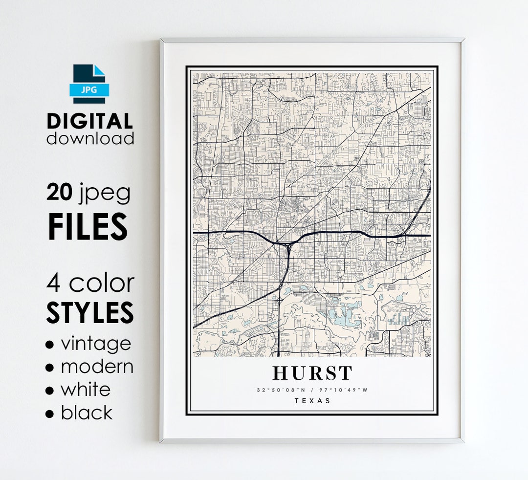 Hurst Texas Map Art Print: City Poster (digital Download) - Etsy
