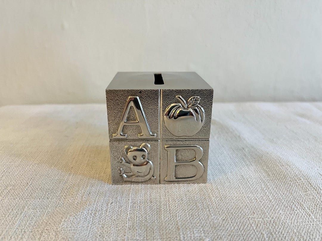 Vintage Silver Plated ABC Piggy Bank, Child’s Metal Money Bank - Etsy