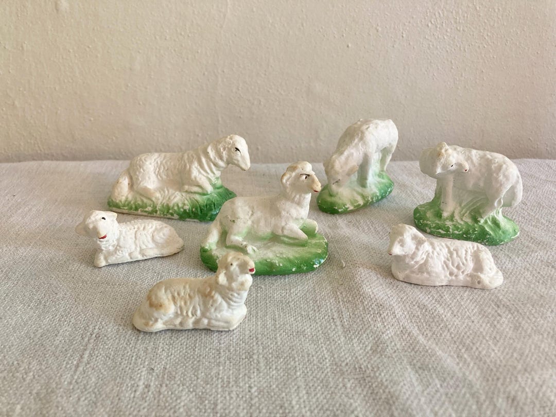 Lot of Seven Vintage Chalkware Sheep, Small Farm Animals Figurines - Etsy