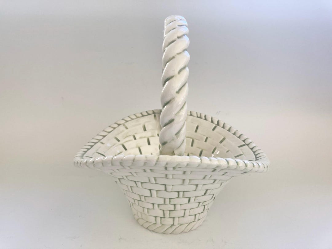 Vintage Ceramic Easter Basket, Spring Green and White Basket - Etsy