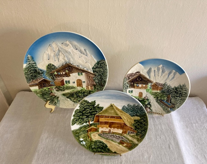 Set of 3 West German Majolica Decorative Plates With Alpine Chalets - Etsy