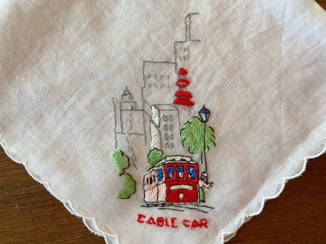 Vintage San Francisco Cable Car Handsewn Souvenir Handkerchief - Etsy