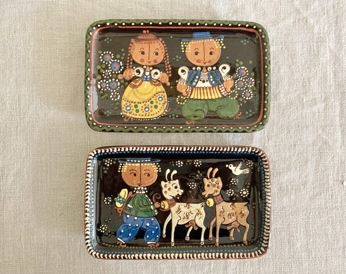 Pair of Vintage Swiss Folk Art Trays, Swiss German Redware Pottery ...