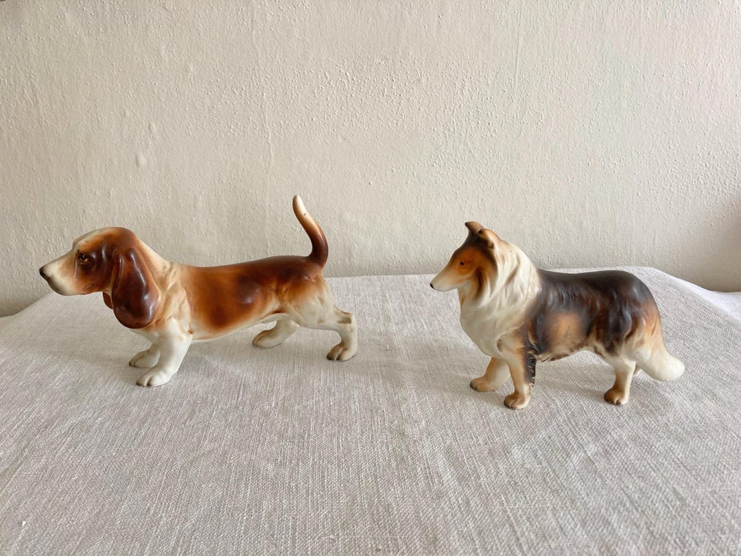 Choice of Vintage Basset Hound or Border Collie Dog Ceramic Figurines ...