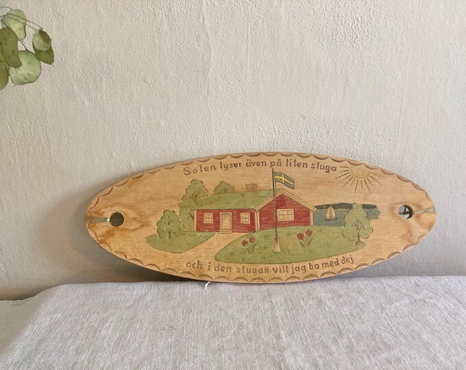 Vintage 1958 Swedish Cutting Board Wall Hanging Decor With Cottage by ...