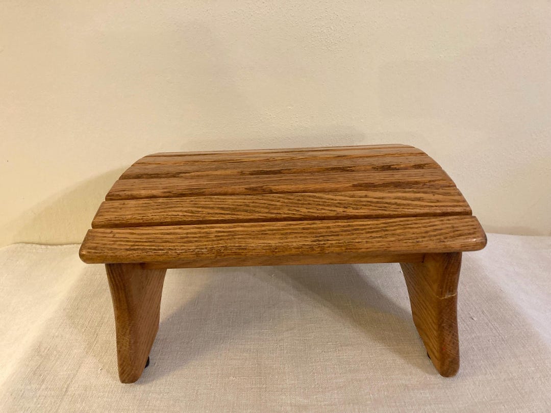 Vintage Slatted Wooden Curved Foot Rest, Oak Step Stool - Etsy