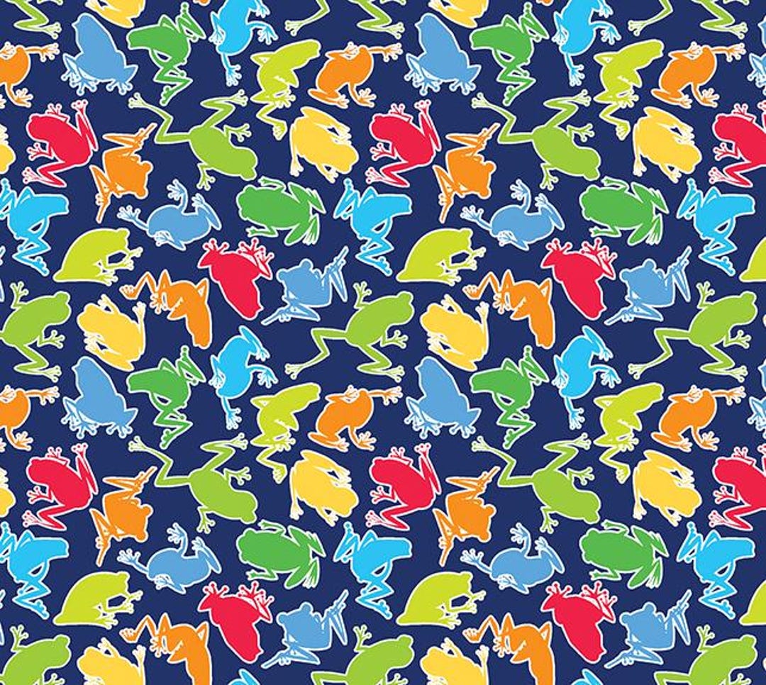 Rainforest Glow Multi-colored Camo Frogs on Royal From Benartex, Glow ...