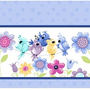 Bird's Buddies on White ~36 X 43"" Fabric Panel -- Susybee Fabrics From ...