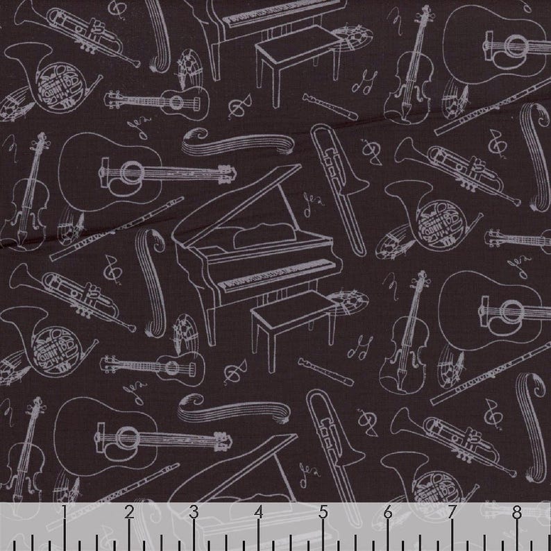 Making Music Musical Etchings on Black, Great Coordinating Fabric ...
